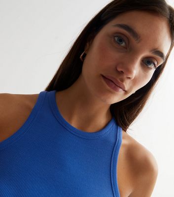 Blue Ribbed Racer Vest | New Look