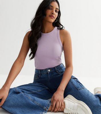 Lilac Ribbed Racer Vest | New Look
