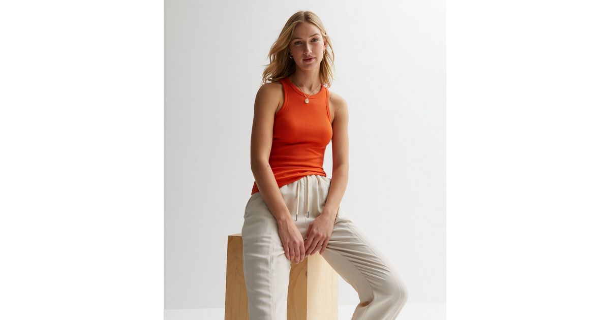 Bright Orange Ribbed Racer Vest | New Look