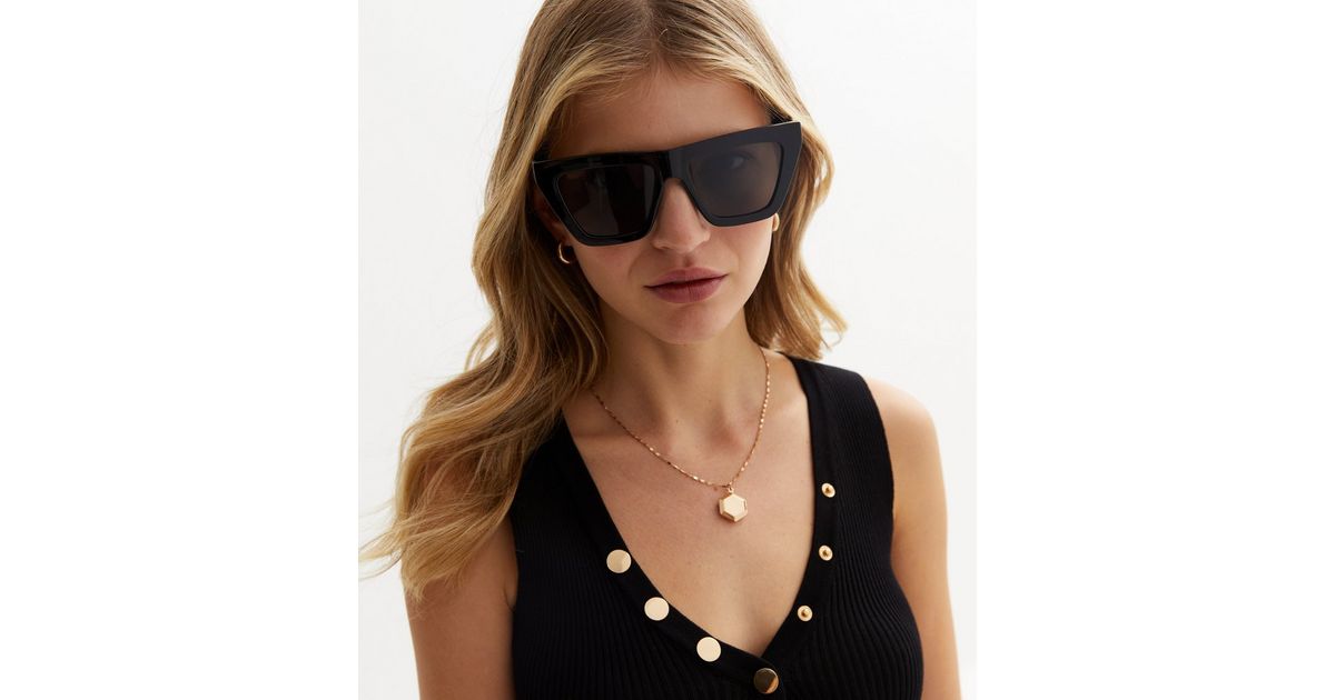 Black Retro Cat Eye Sunglasses | New Look