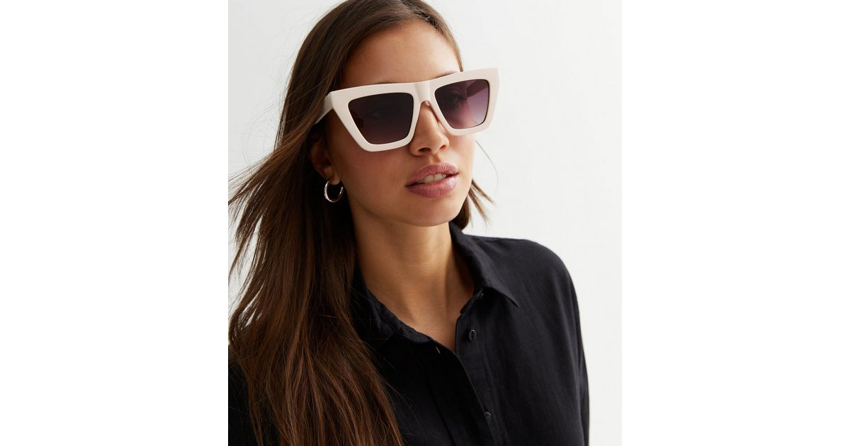 White Retro Cat Eye Sunglasses New Look