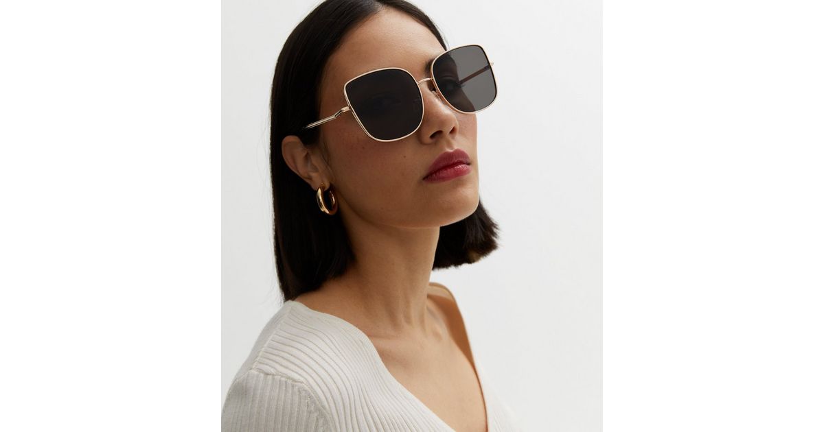 Gold Square Frame Sunglasses | New Look