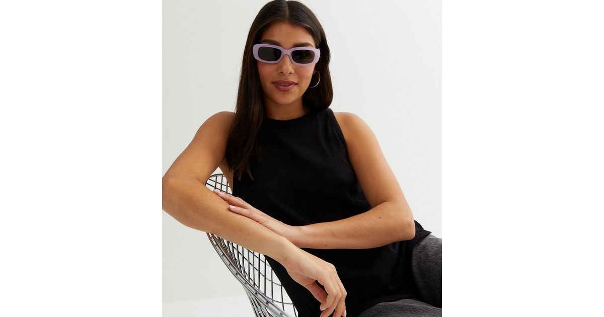 Lilac Rectangle Frame Sunglasses | New Look