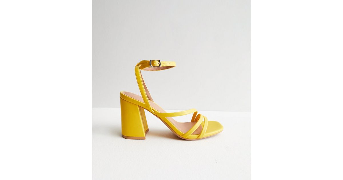 Yellow Leather-Look Strappy Block Heel Sandals | New Look