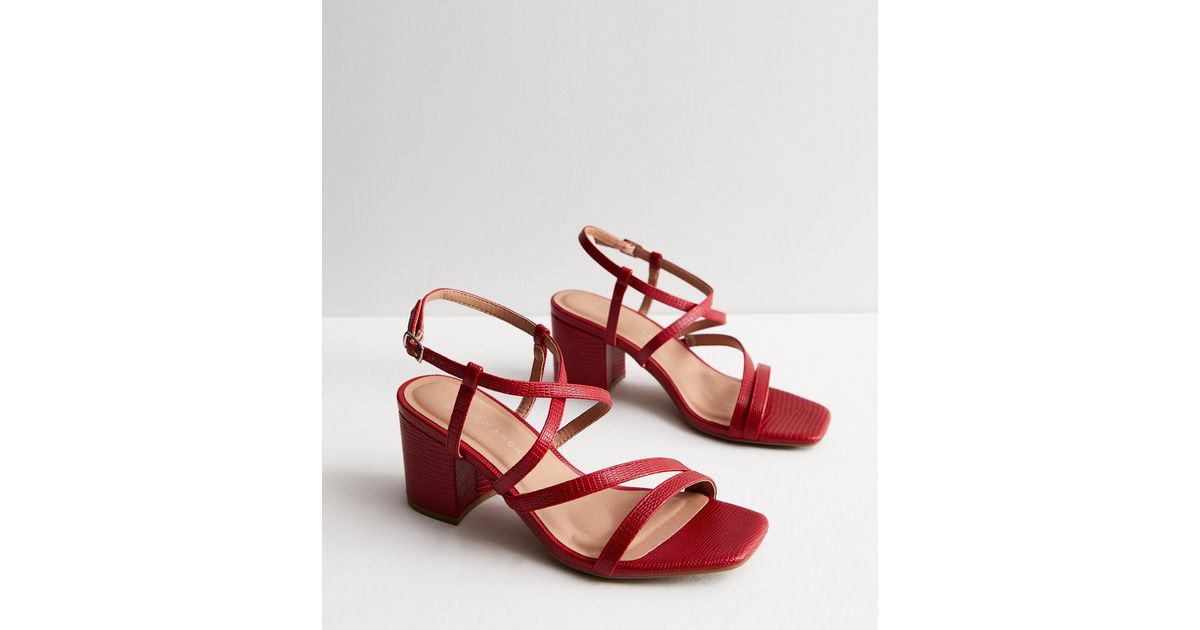 Wide Fit Red Multi Strap Block Heel Sandals | New Look