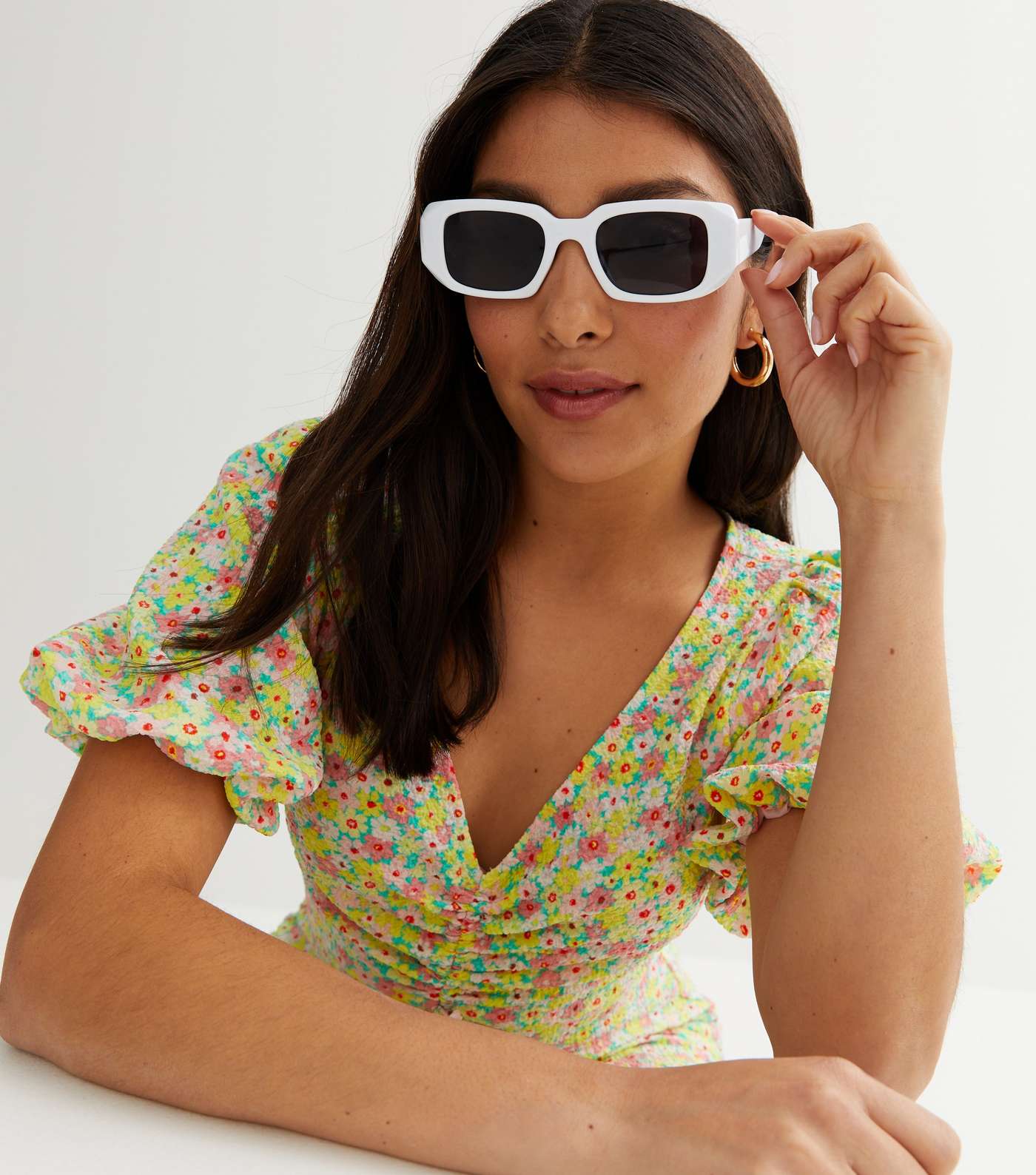 White Rectangle Frame Sunglasses New Look