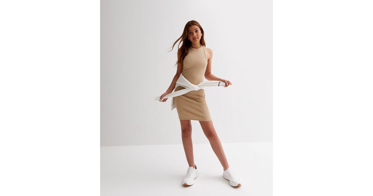 Girls Camel Ribbed Racer Dress | New Look