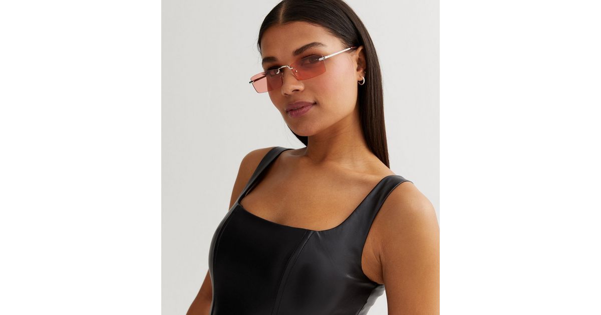 Pink Rectangle Rimless Sunglasses New Look