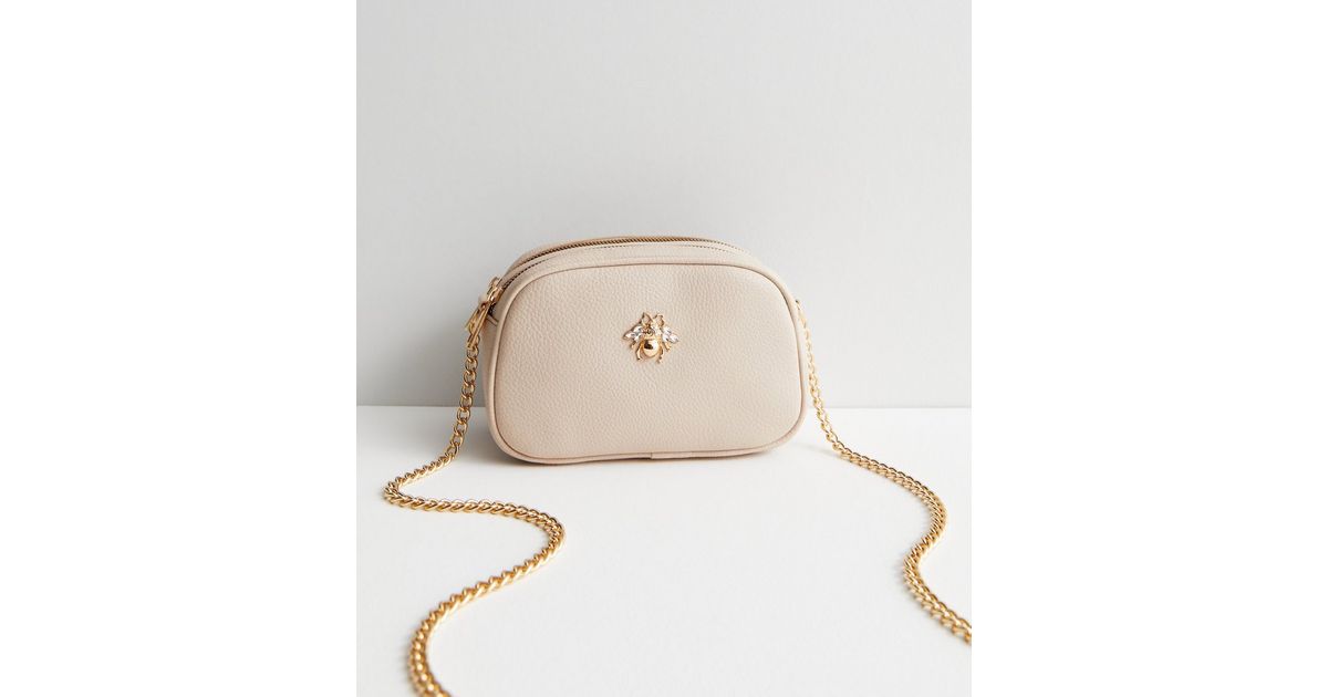 Cream Bee Embellished Cross Body Camera Bag | New Look