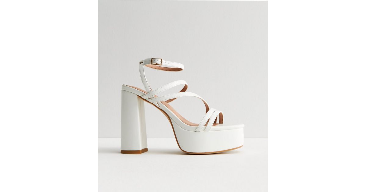 White Strappy Platform Block Heel Sandals | New Look