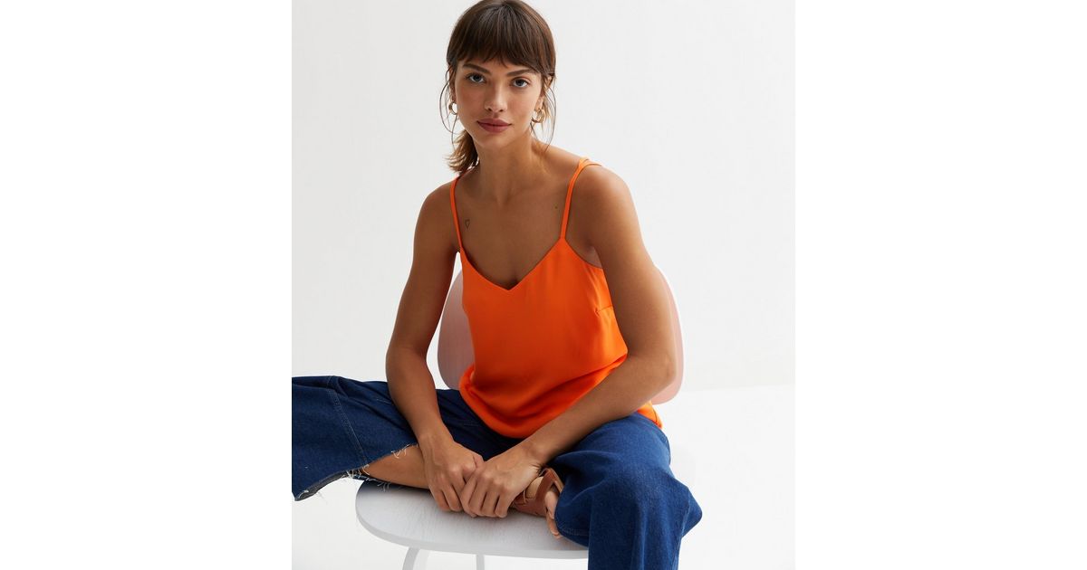 Bright Orange Cross Back Strappy Cami Top | New Look