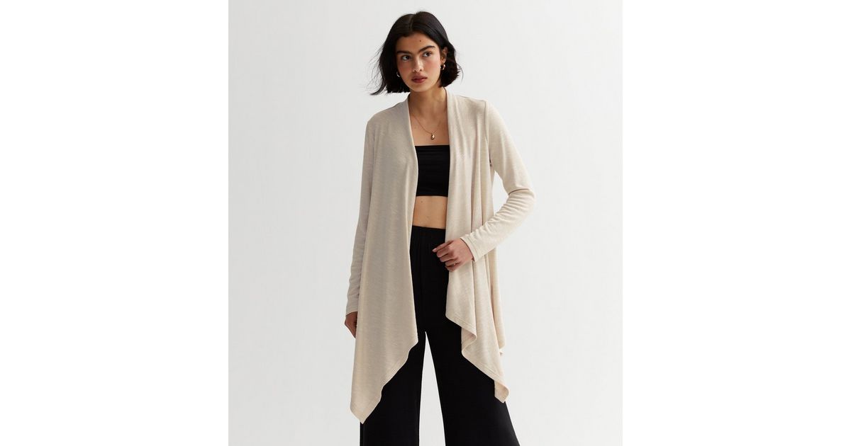 Off White Fine Knit Waterfall Cardigan | New Look