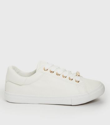 Wide Fit White Leather Look Lace Up Trainers New Look