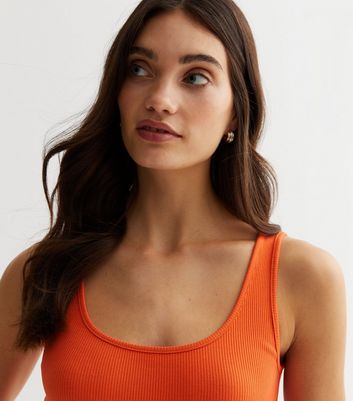 Bright Orange Scoop Neck Frill Hem Vest | New Look