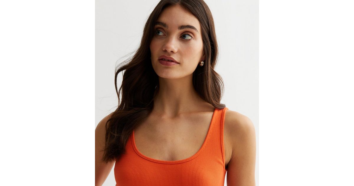 Bright Orange Scoop Neck Frill Hem Vest | New Look
