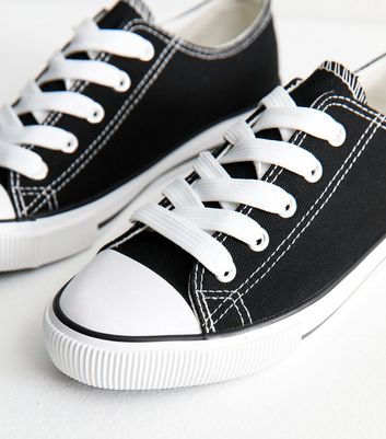 Black Canvas Lace Up Trainers New Look