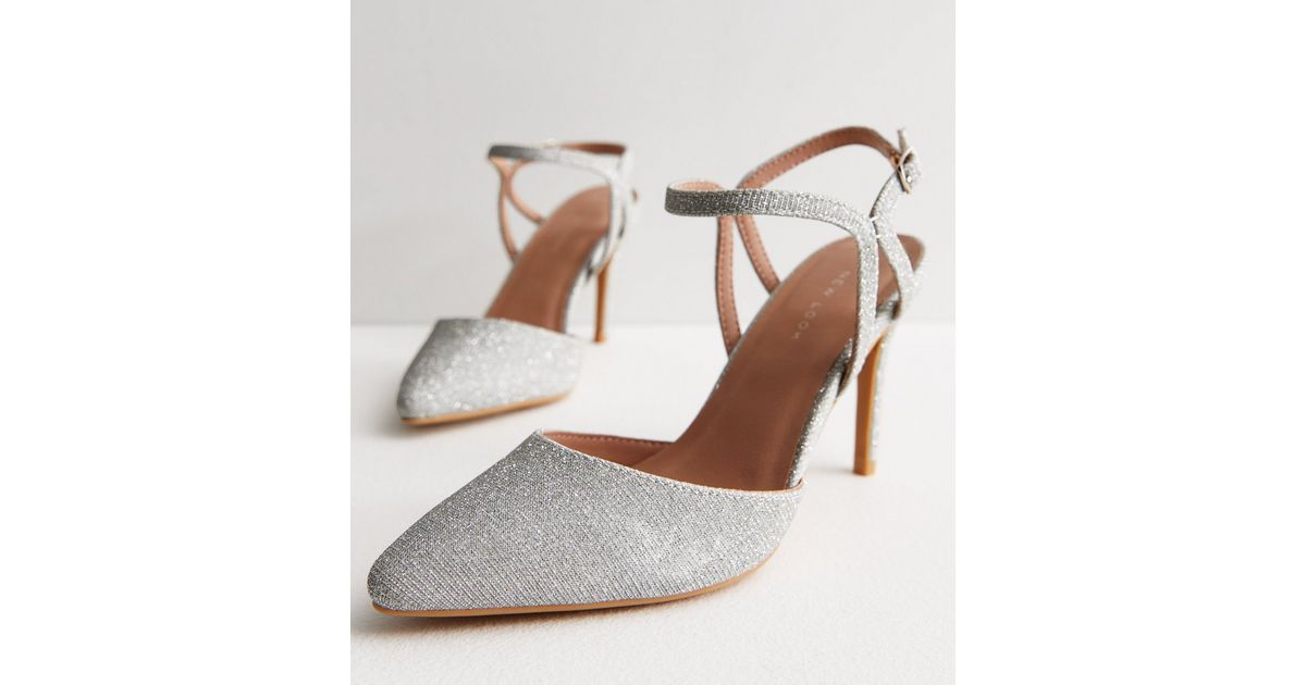 Silver Glitter Pointed Toe Stiletto Heel Court Shoes | New Look