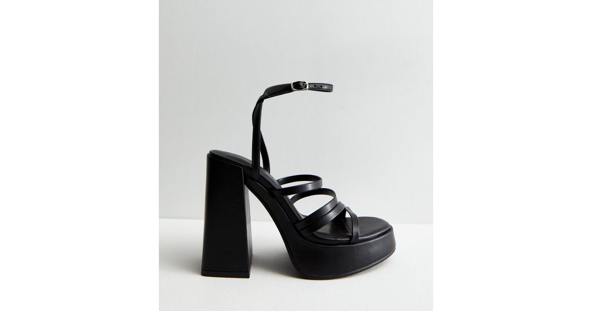 Black Leather Look Strappy Platform Block Heel Sandals New Look