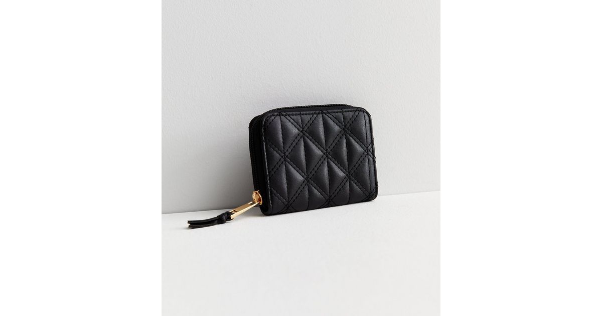 Black Quilted Leather-Look Purse | New Look