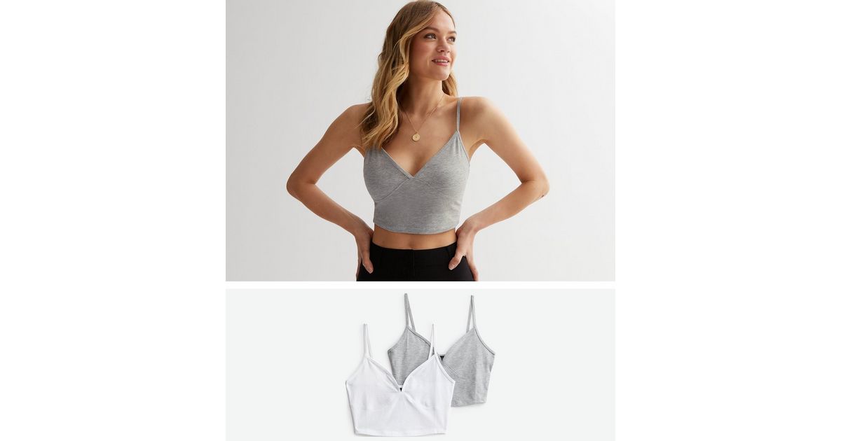 2 Pack Grey and White Bralettes | New Look