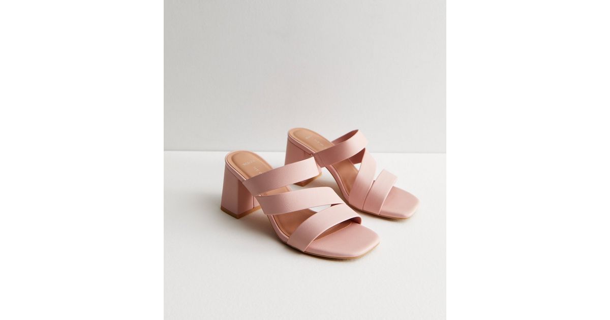 Wide Fit Pink Asymmetric Block Heel Mule Sandals | New Look