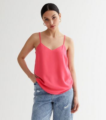 Petite Bright Pink Cross Back Cami | New Look