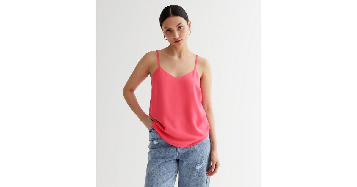 Petite Bright Pink Cross Back Cami | New Look