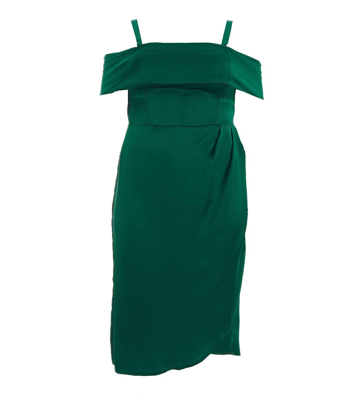 Quiz Curves Dark Green Satin Strappy Cold Shoulder Midi Dress New Look