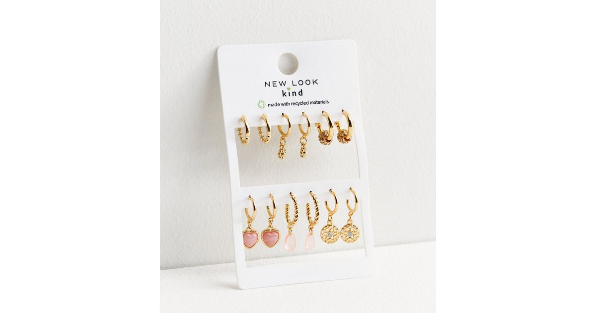 6 Pack Gold Charm Hoop Earrings | New Look
