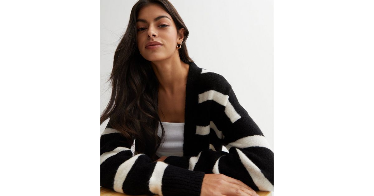 Black Stripe Knit Long Sleeve Cardigan | New Look