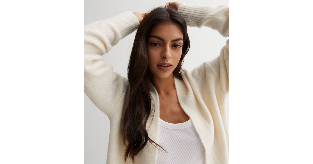 Cream Long Sleeve Ribbed Hem Cardigan | New Look