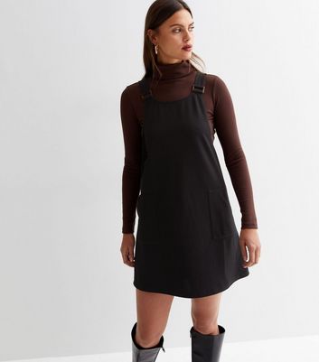 Black Pocket Front Pinafore Dress | New Look