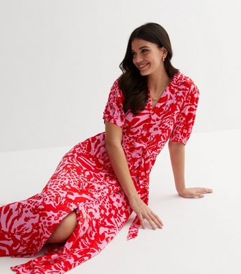 Pink Animal Print Belted Midi Shirt Dress New Look