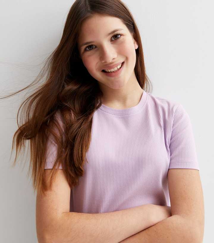 Girls Lilac Ribbed Jersey T-Shirt | New Look