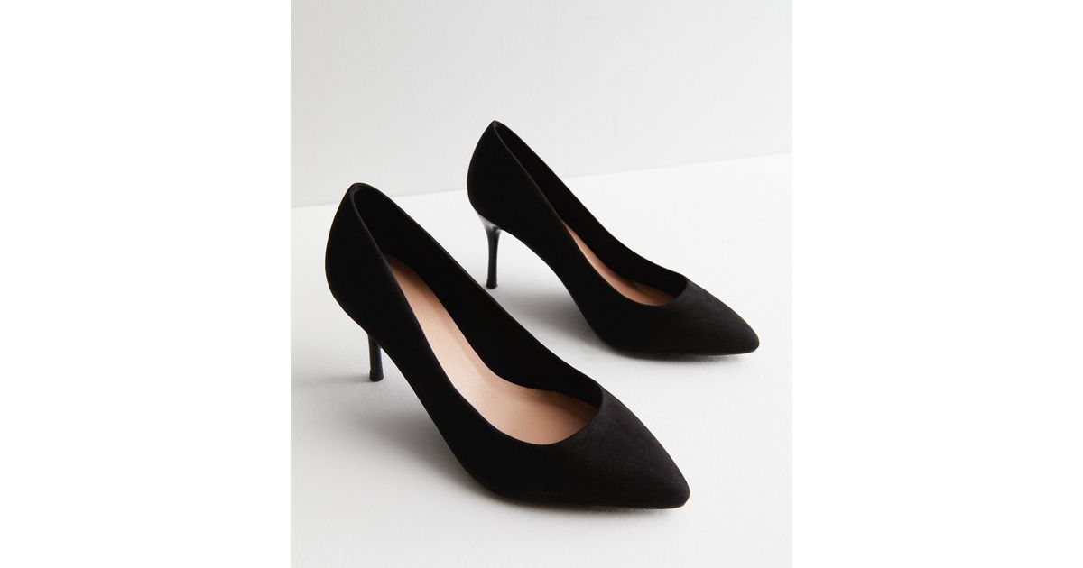 Extra Wide Fit Black Suedette Pointed Stiletto Heel Court Shoes | New Look
