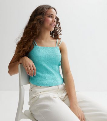 Girls Turquoise Shirred Double Strap Cami | New Look