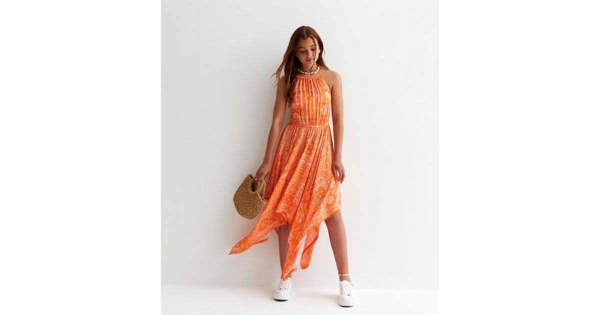 Girls Orange Hanky Hem Beach Dress | New Look