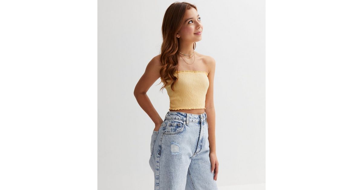 Girls Yellow Shirred Bandeau Top | New Look
