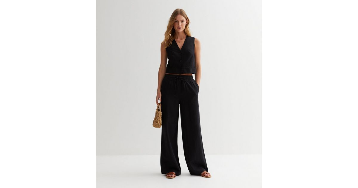 Black Linen Blend Wide Leg Trousers | New Look