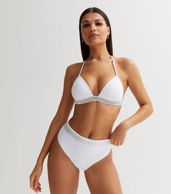 White Diamanté Moulded Triangle Bikini Top | New Look