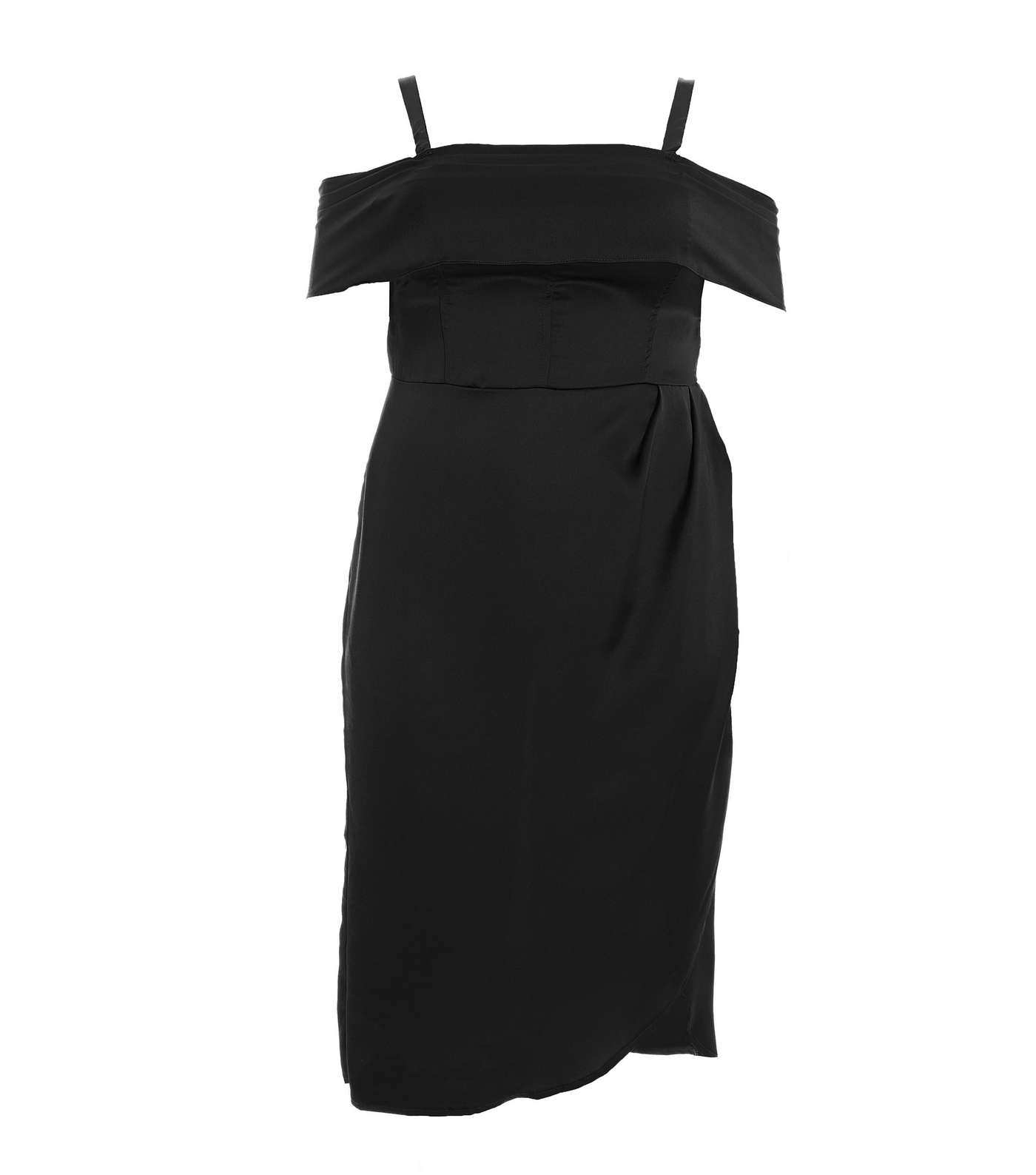Quiz Curves Black Satin Strappy Cold Shoulder Midi Dress New Look