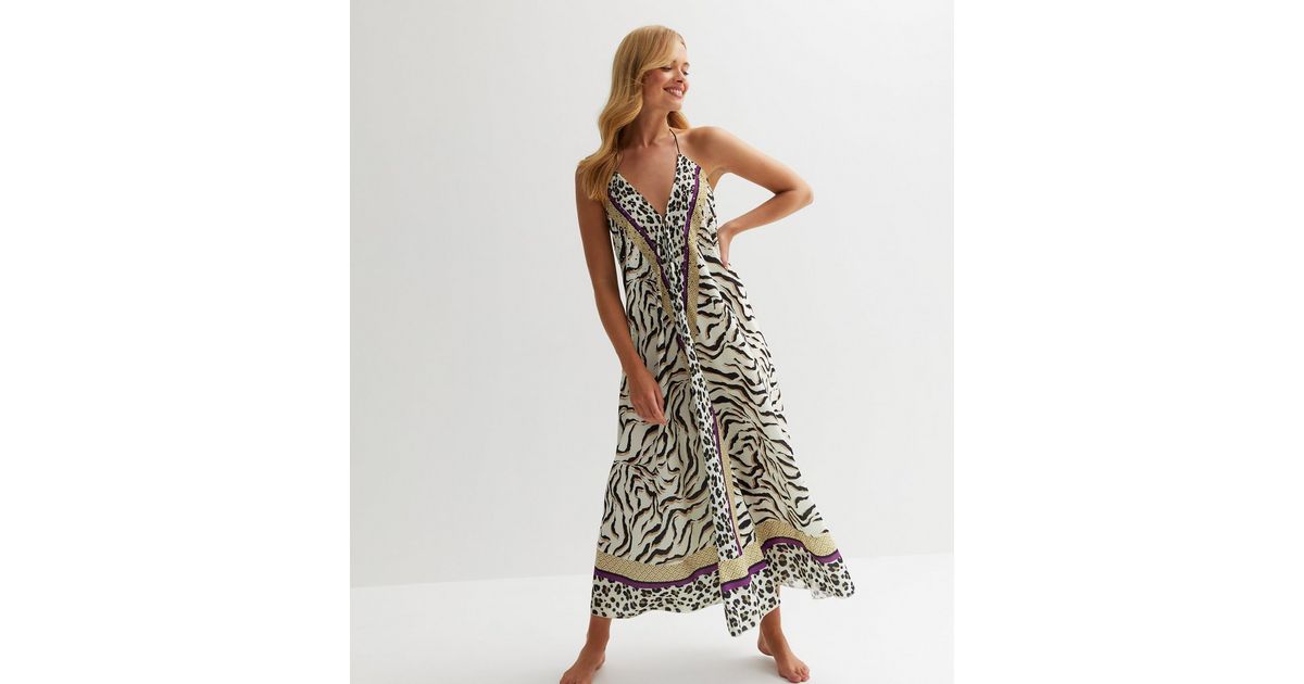 White Zebra Print Strappy Maxi Dress | New Look