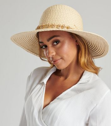 South Beach Cream Woven Straw Effect Shell Trim Hat | New Look