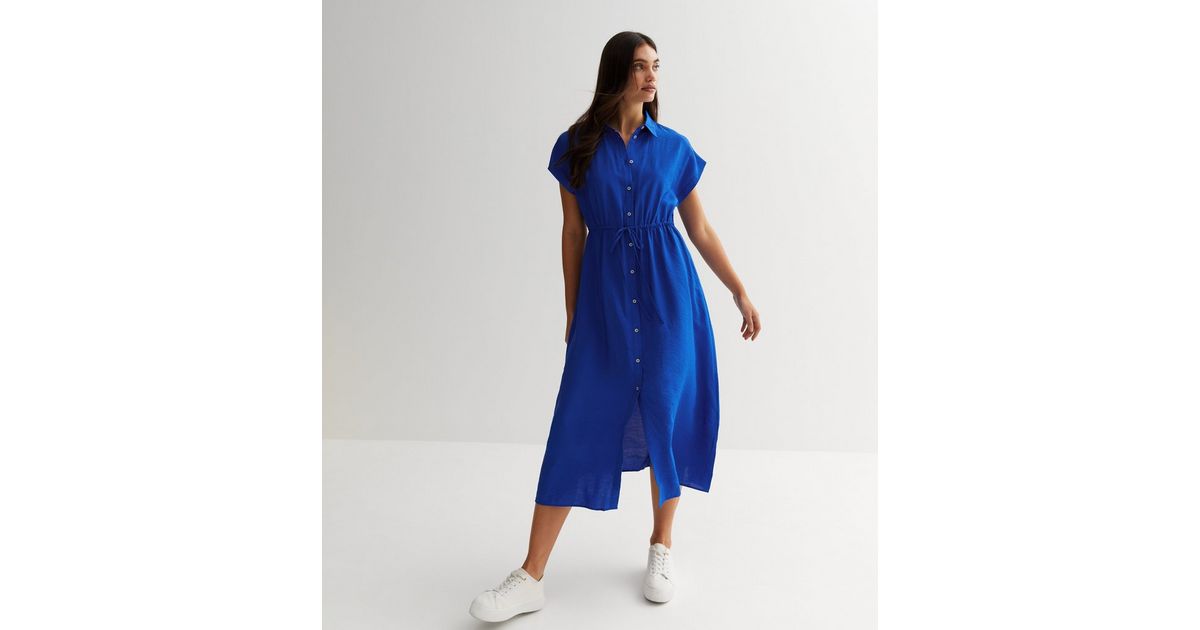 Blue Drawstring Midi Shirt Dress | New Look