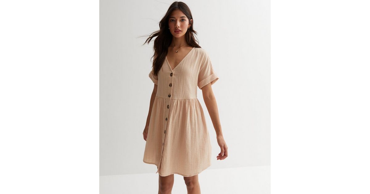 Stone Button Front Mini Smock Dress | New Look