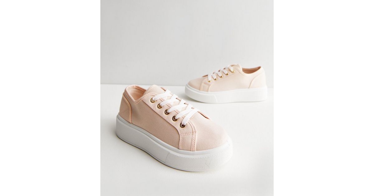 Pink Canvas Lace Up Chunky Trainers | New Look