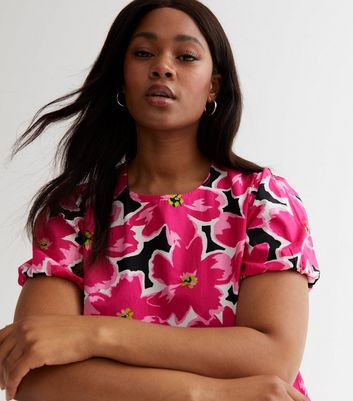 Curves Pink Floral Oversized Midi Smock Dress | New Look