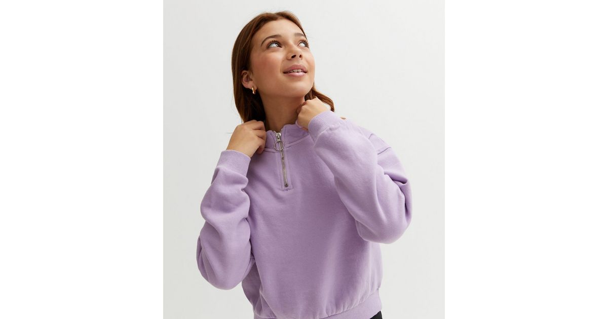 Girls Lilac Acid Wash High Neck 1/2 Zip Sweatshirt | New Look