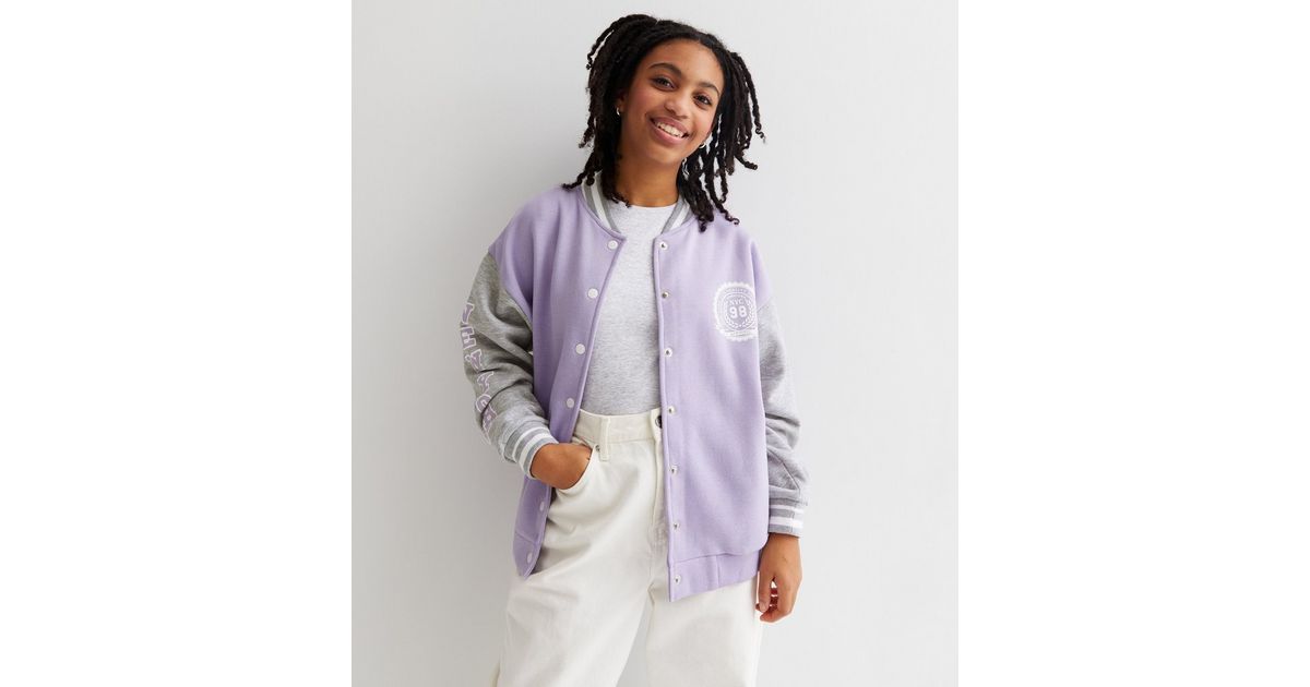 Girls Lilac Manhattan Logo Bomber Jacket | New Look