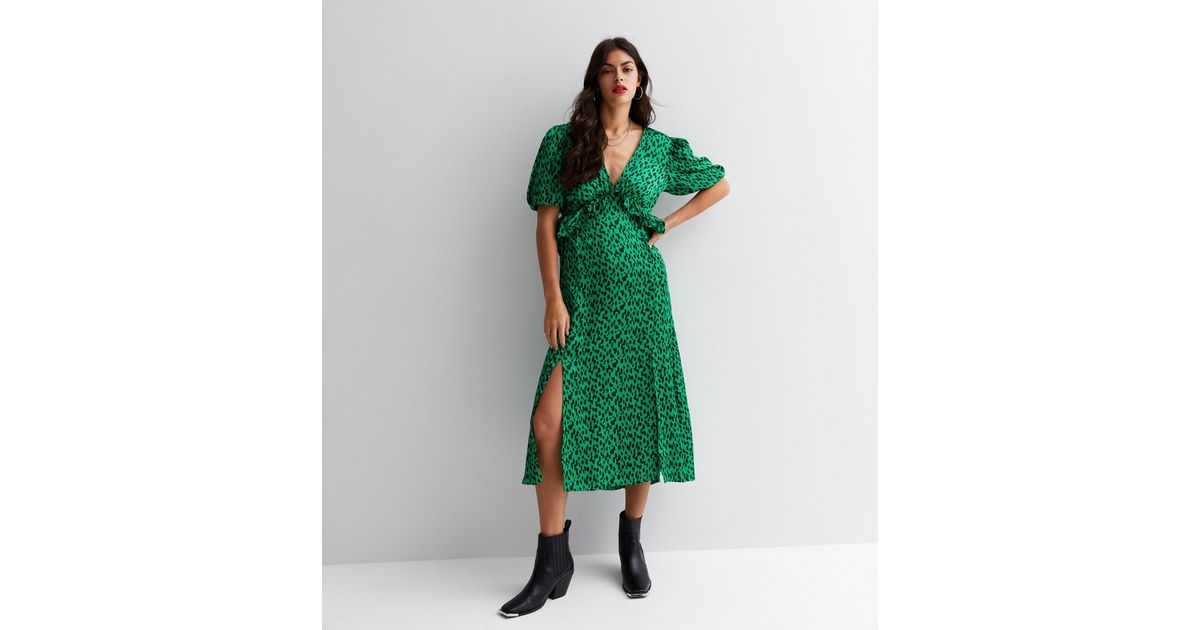 Influence Green Animal Print Open Back Midi Dress | New Look